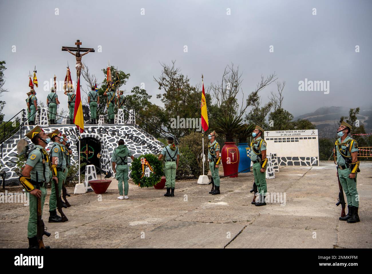 Several legionnaires raise a Christ on a crucifix in the act of the ...