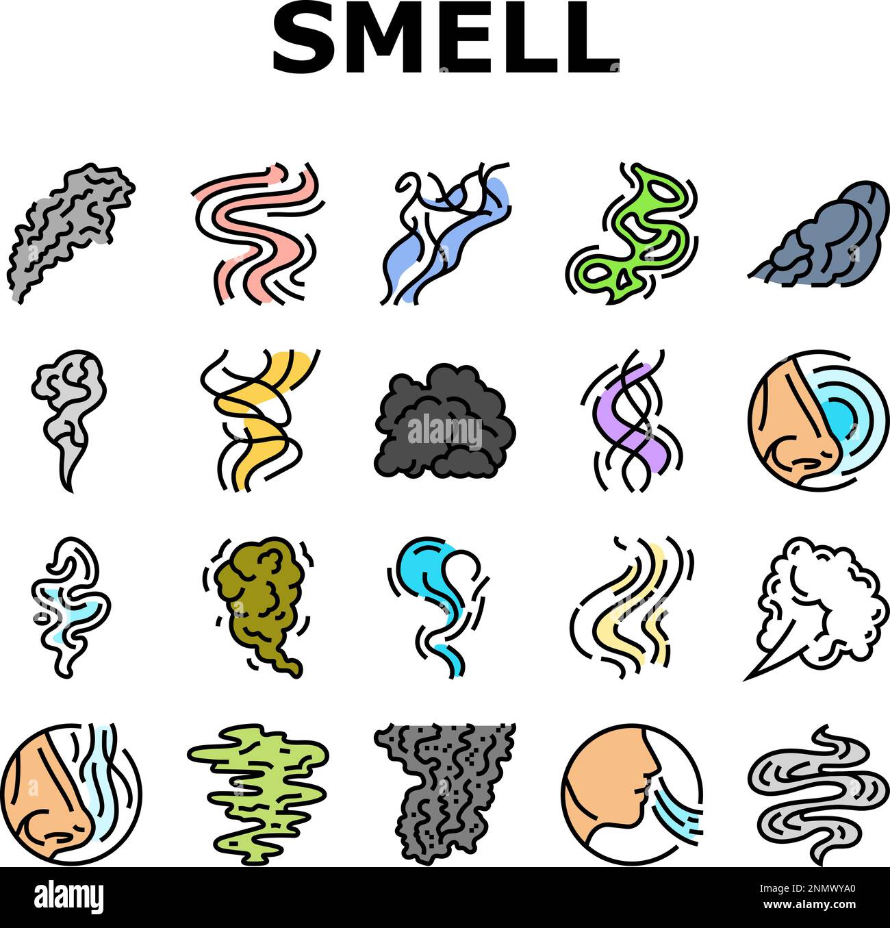 Geruch nase aroma geruch symbole set vektor sinn gas -Fotos und ...