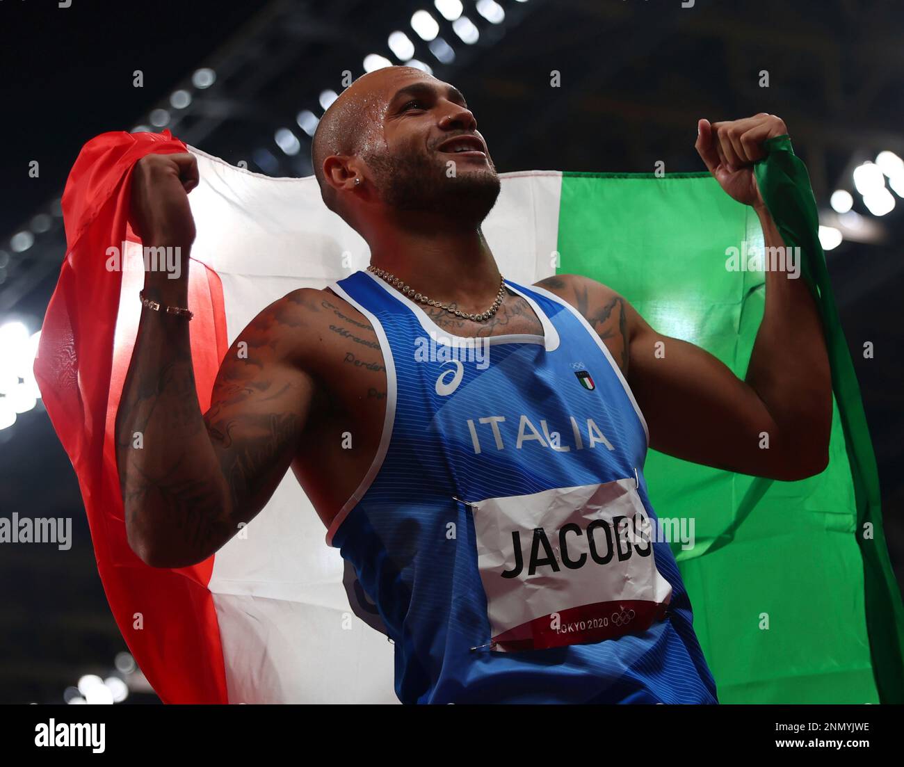 JACOBS Lamont Marcell of Italy reacts after winning Athletics men's ...