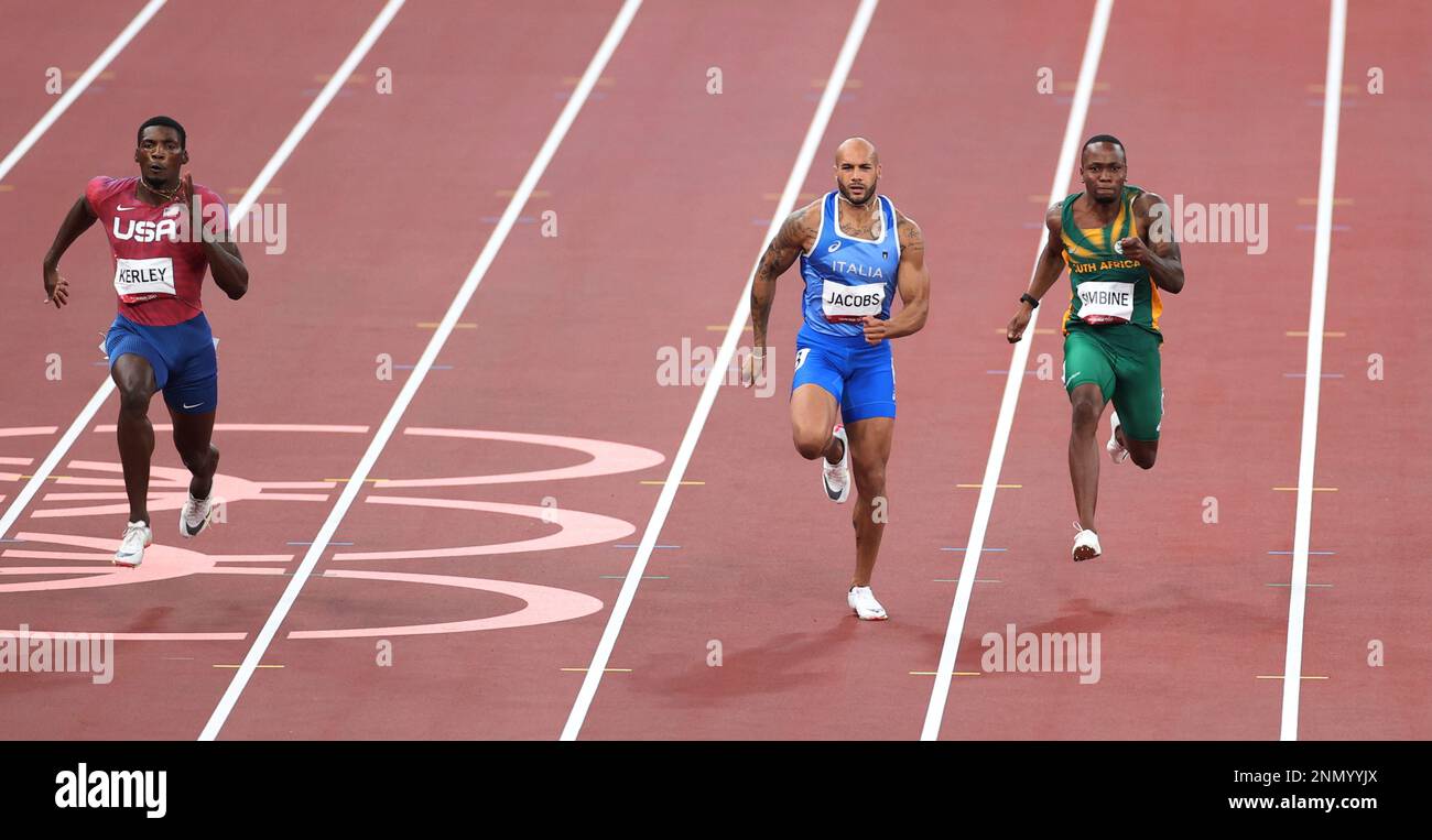 JACOBS Lamont Marcell of Italy (C) competes during Athletics men's 100m ...