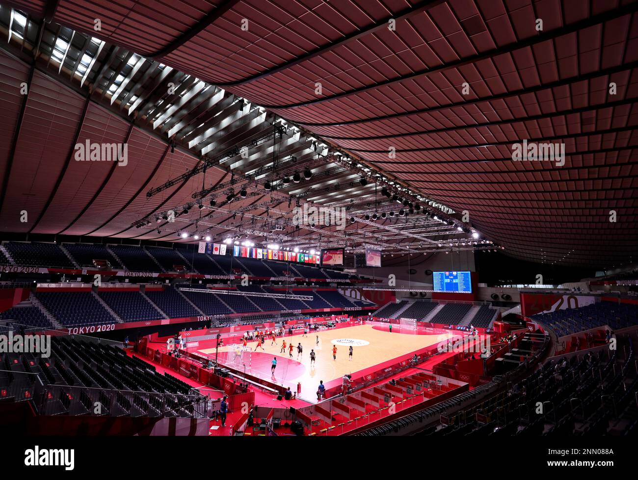 Handball Preliminary Round between Angola and Japan is held at Yoyogi ...
