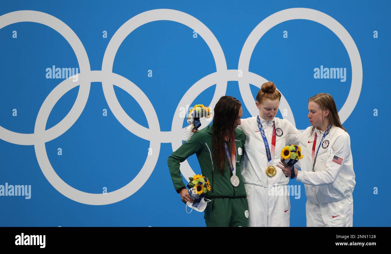 JACOBY Lydia of United States (C) reacts after winning women's 100m ...