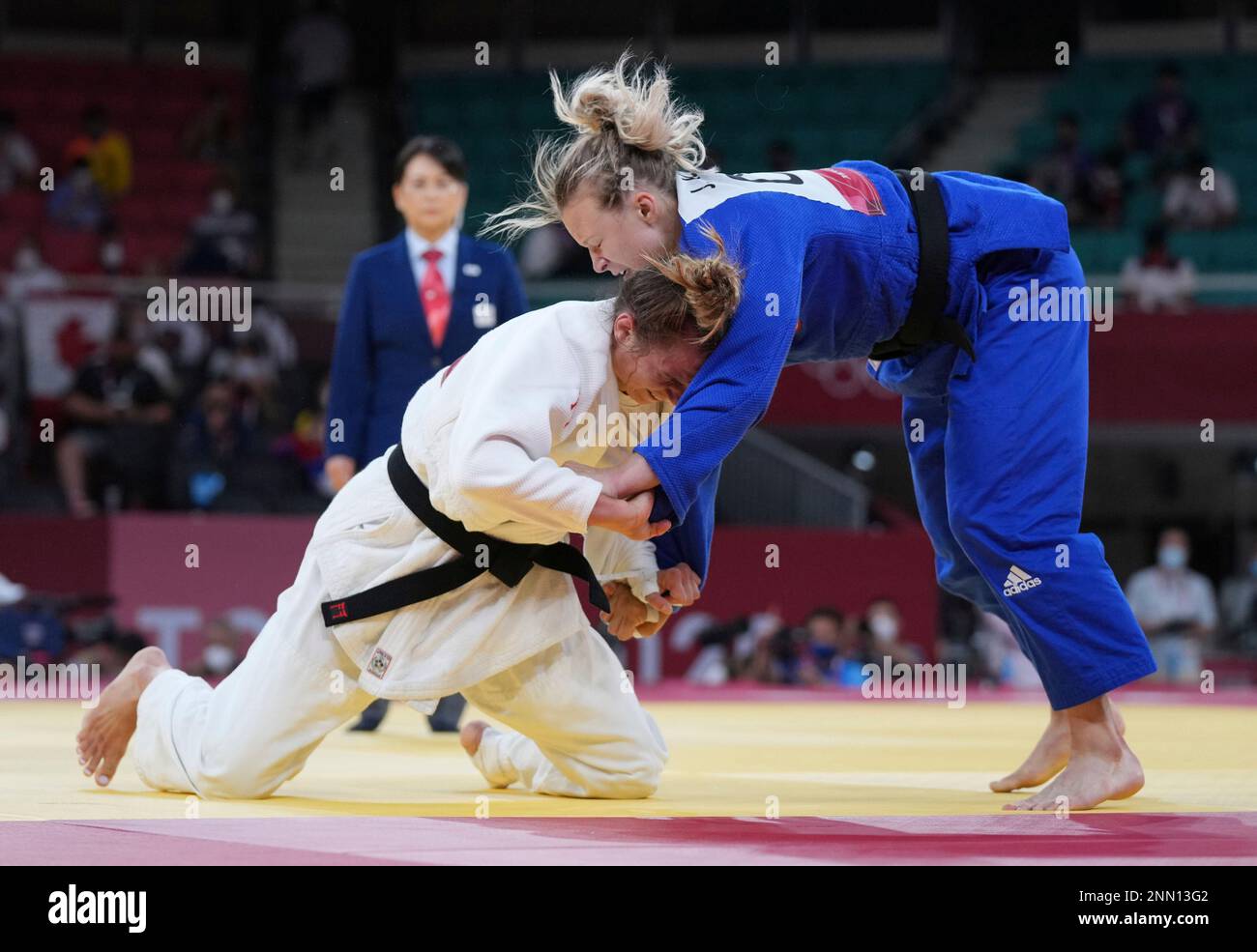 KLIMKAIT Jessica (R) of Canada fights against KAJZER Kaja of Slovenia during the Judo Women's ...