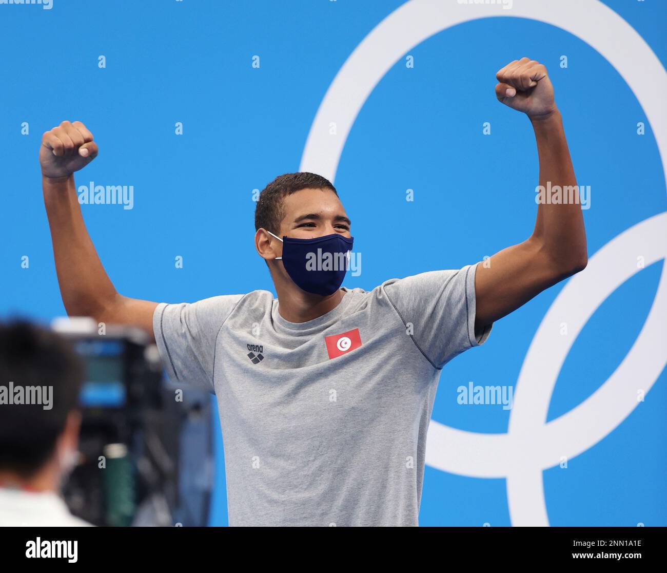 HAFNAOUI Ahmed of Tunisia reacts after winning Men's 400m Freestyle ...