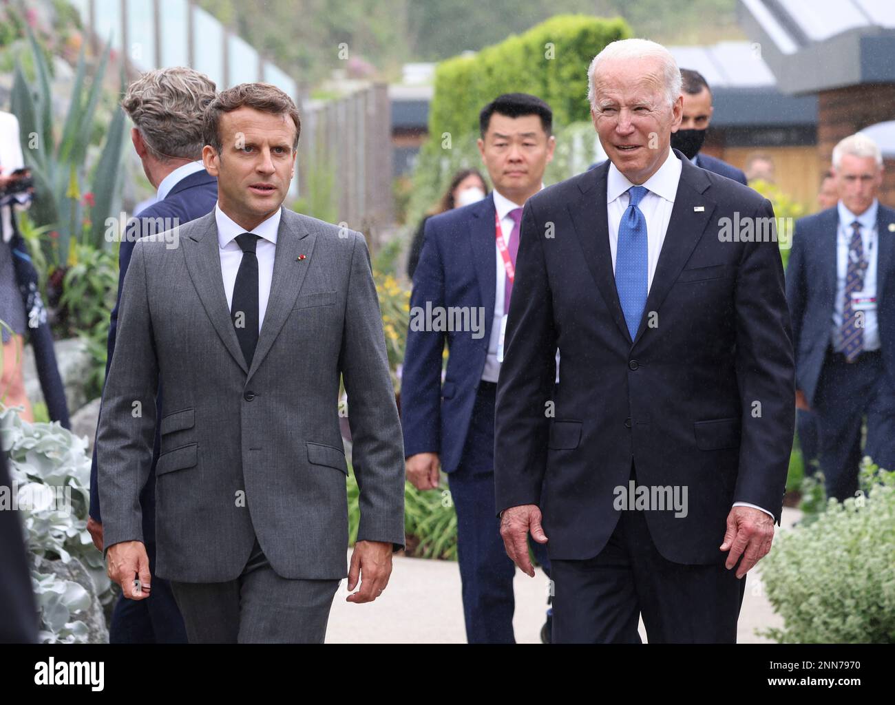 U.S. President Joe Biden( R) and France's President Emmanuel Macron ...