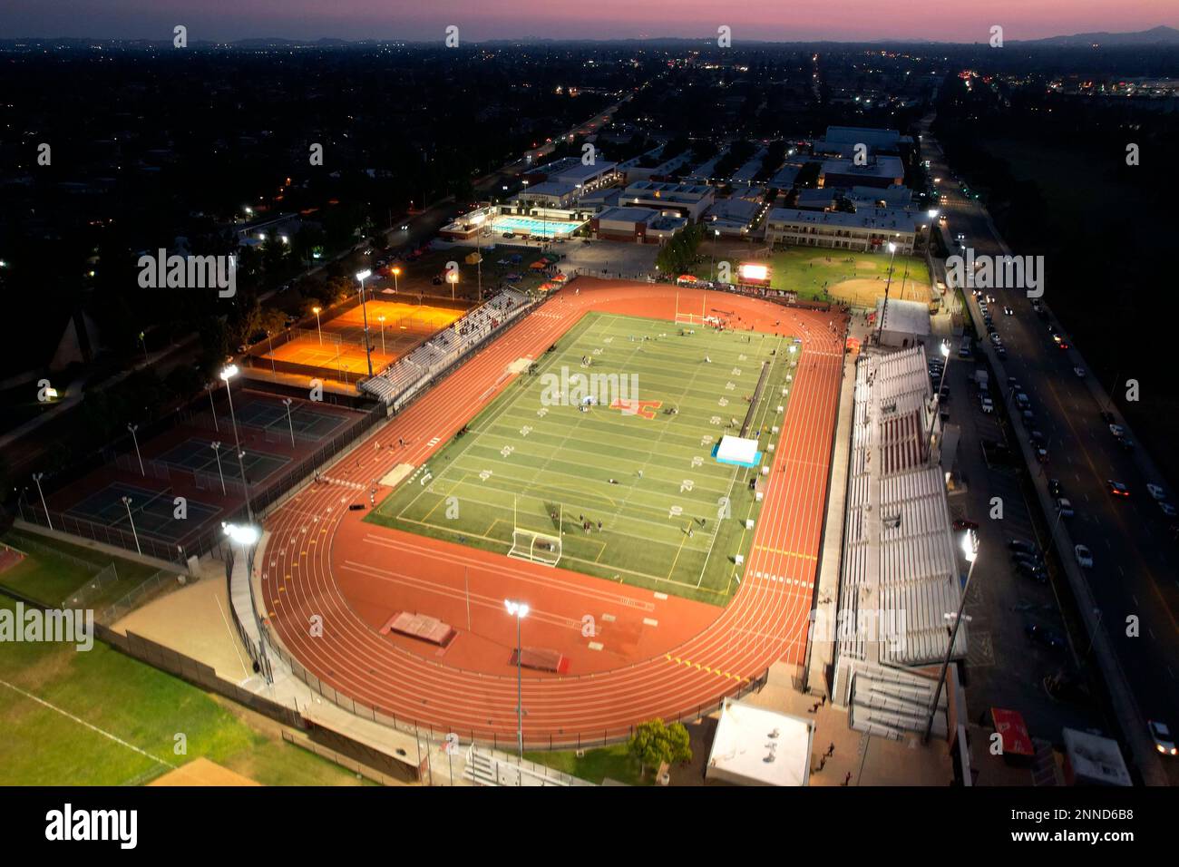 General overall aerial view of Salter Stadium at Arcadia High School ...