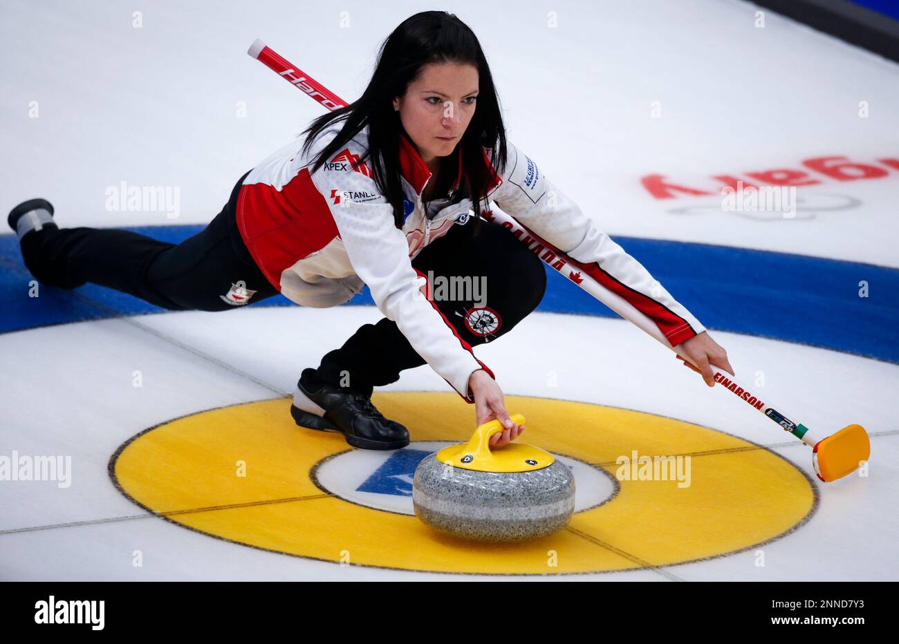 Team Canada skip Kerri Einarson makes a shot against China at the Women ...