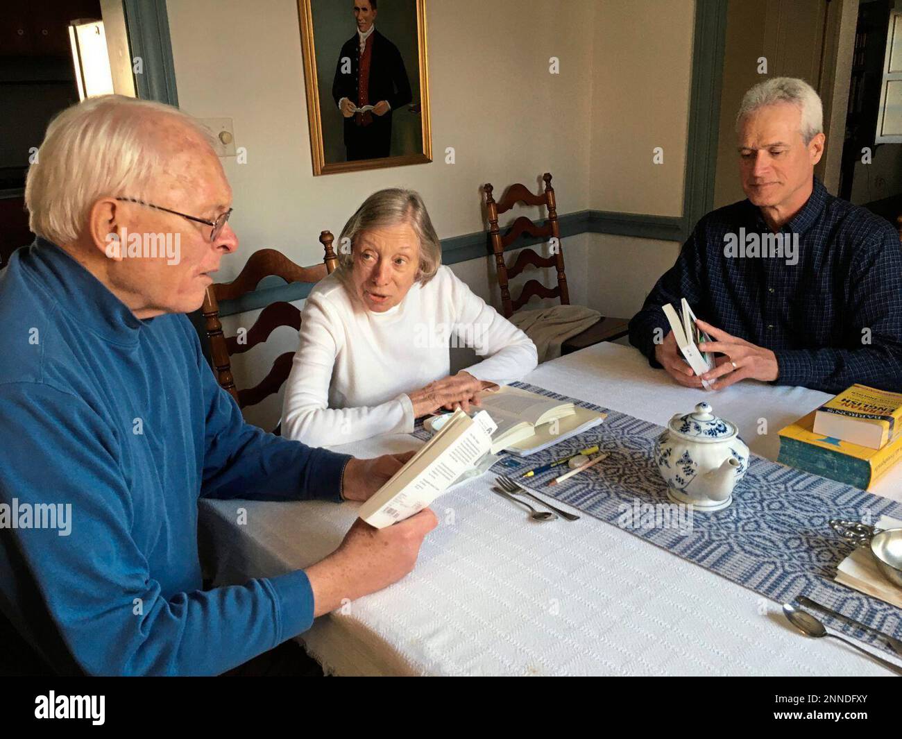 Foreign language instructor Evelyn Ruffing, center, prompts student Jud ...
