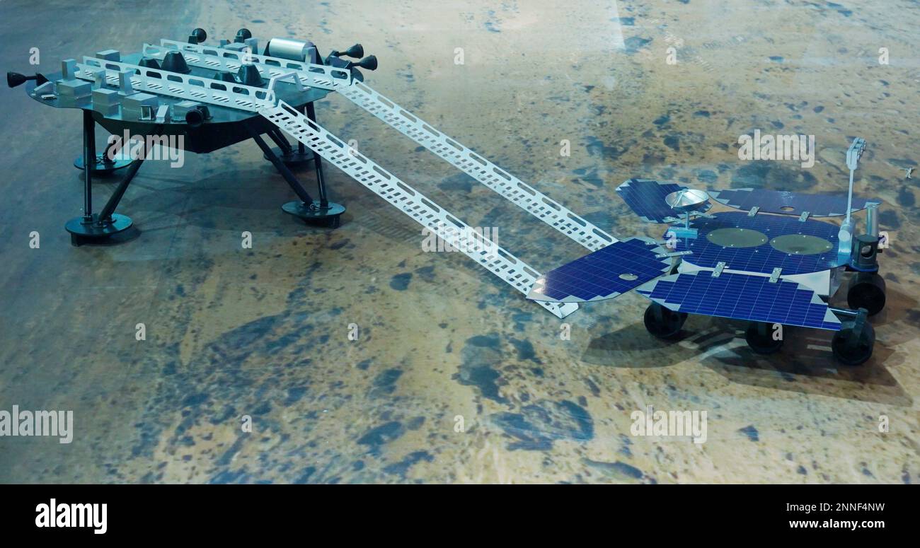A view of the model of Zhu Rong Mars rover exhibited at a ...