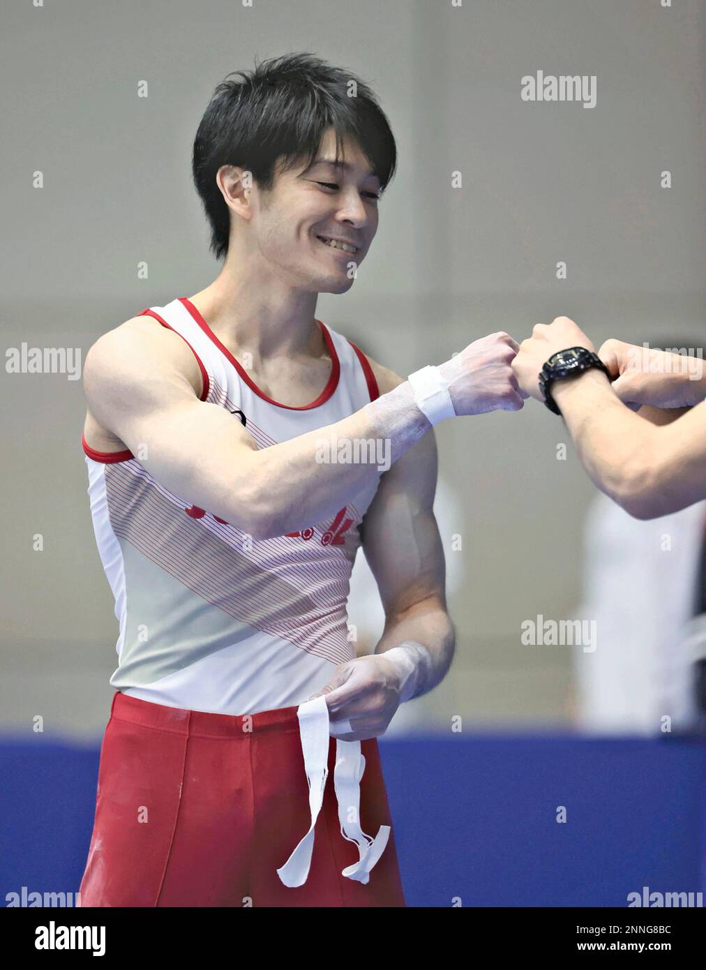 Kohei Uchimura, Japanese legendary artistic gymnast, reacts after ...