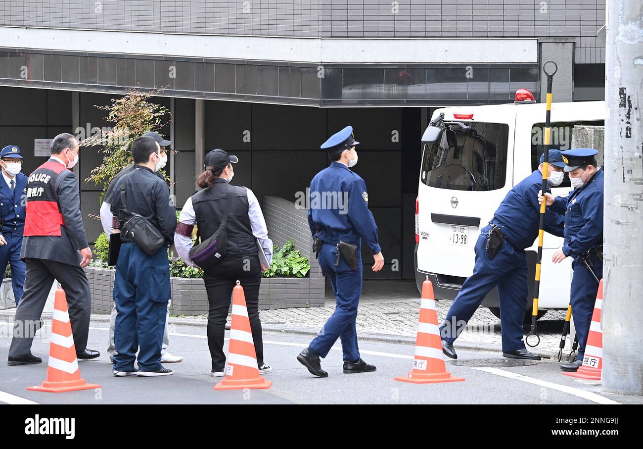 Tokyo Metropolitan Police Department investigators inspect an accident ...