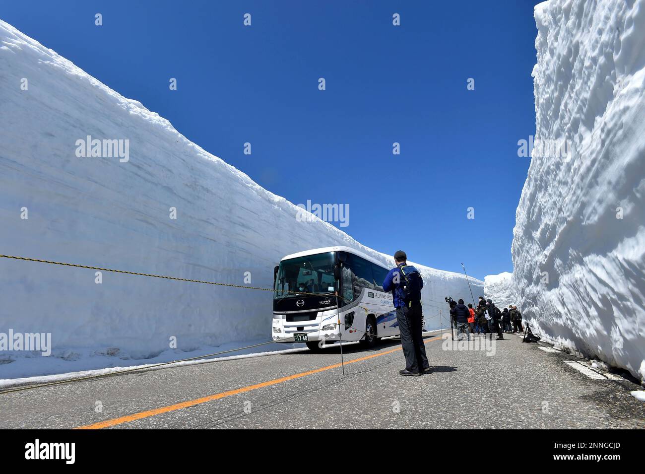 Sightseers visit the Yukino Otani (great snow valley) to marvel at its ...