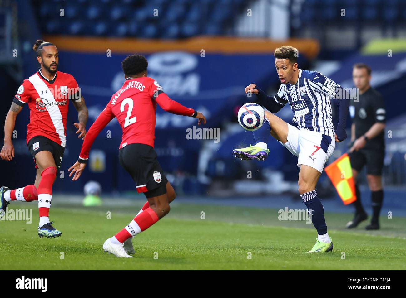 West Bromwich Albion's Callum Robinson, right, controls the ball in ...