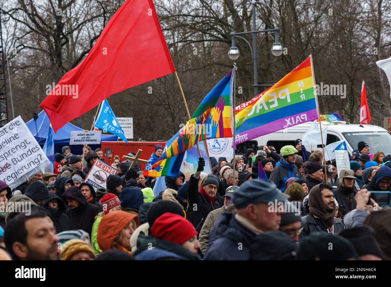 BERLIN - 25. FEBRUAR 2023: Eine große Demonstration am Brandenburger ...
