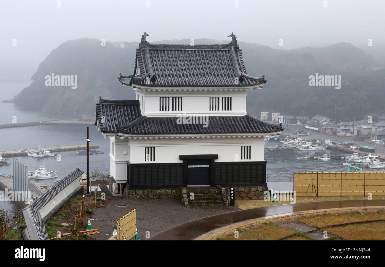 A photo shows Kaiju Yagura where people can stay at Hirado Castle in ...