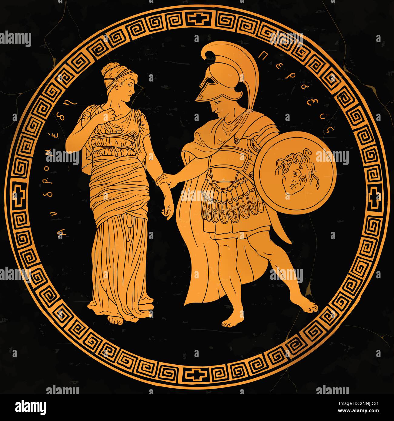 Perseus und Andromeda. Alte griechische mythologische Geschichte über ...