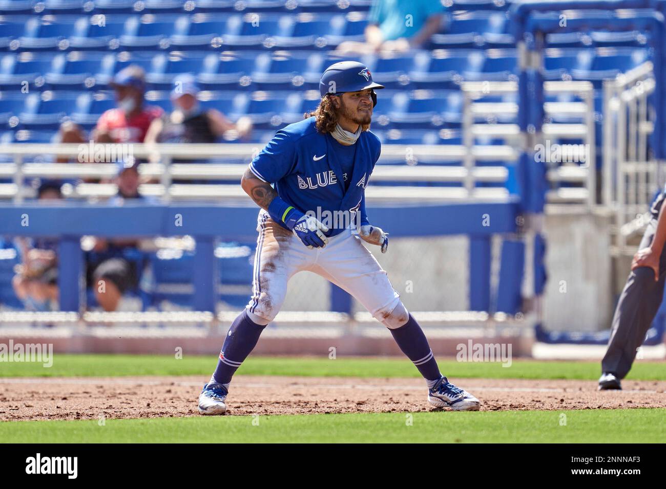 Toronto Blue Jays Austin Martin (80) leads off first base during a ...