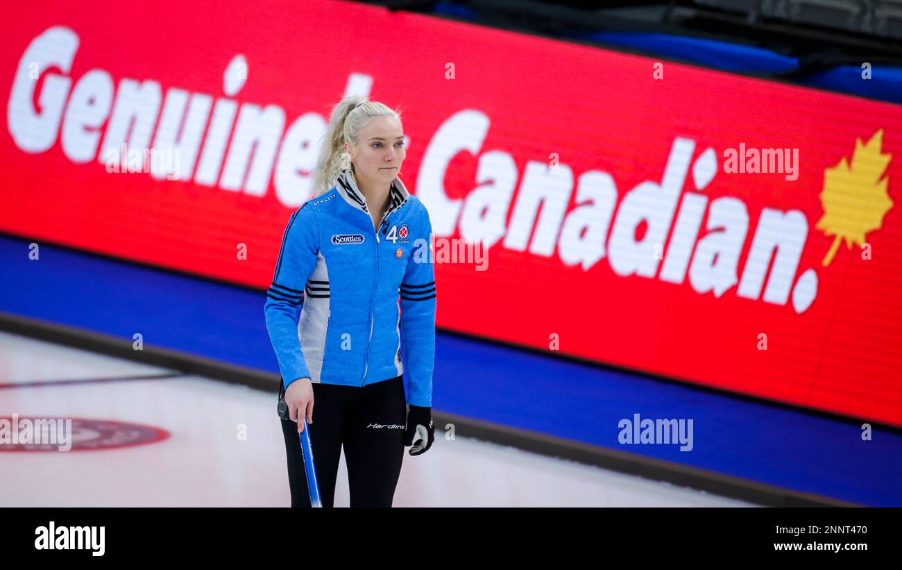 Team Quebec skip Laurie St-Georges slides on the ice as she plays Team ...