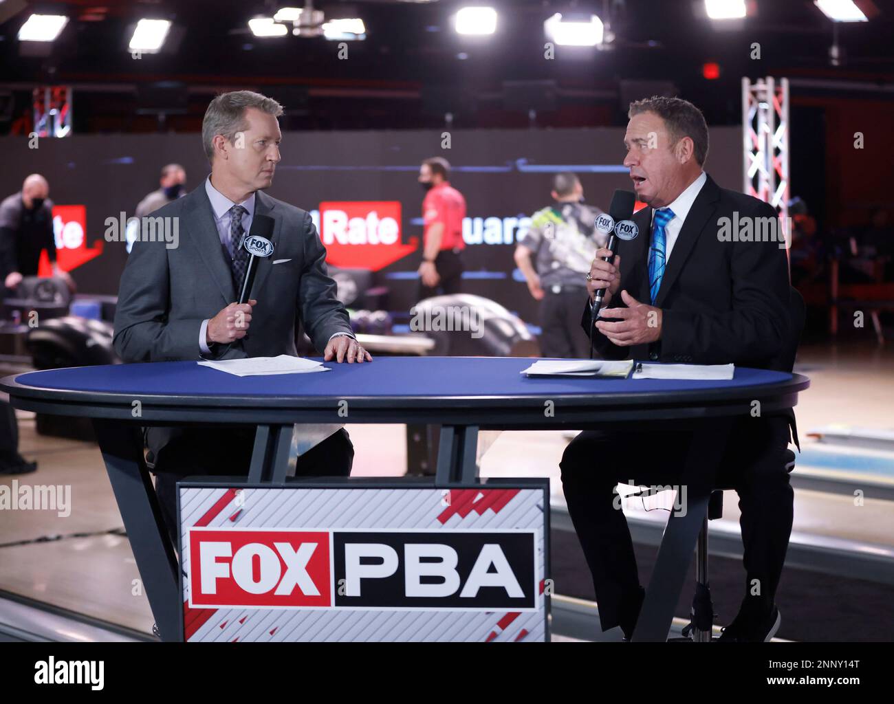 Rob Stone,left, along with Randy Pederson commentates the East Regional ...
