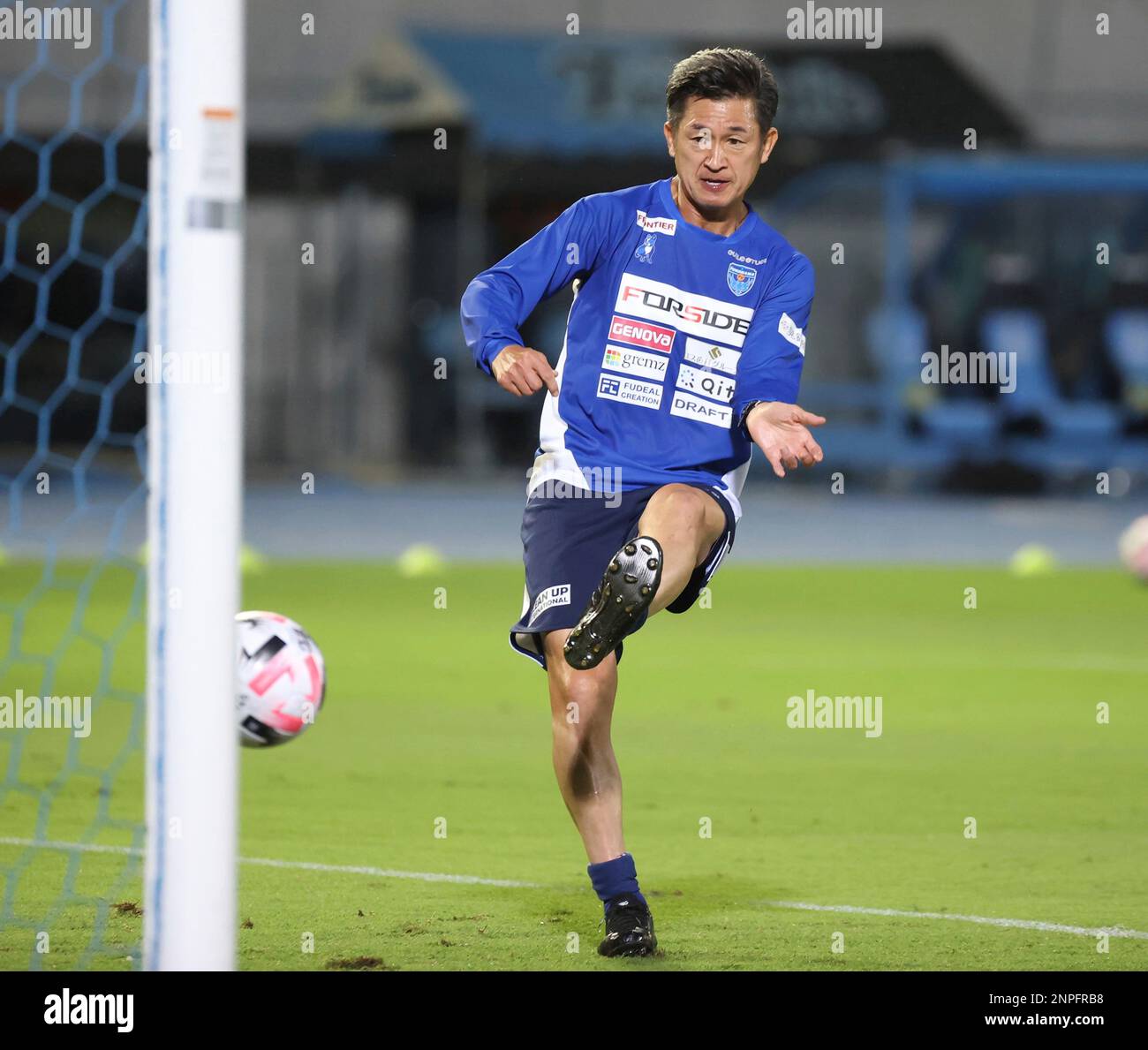 53-year-old Japanese footballer Kazuyoshi Miura, known as "King kazu," of Yokohama FC practices ...