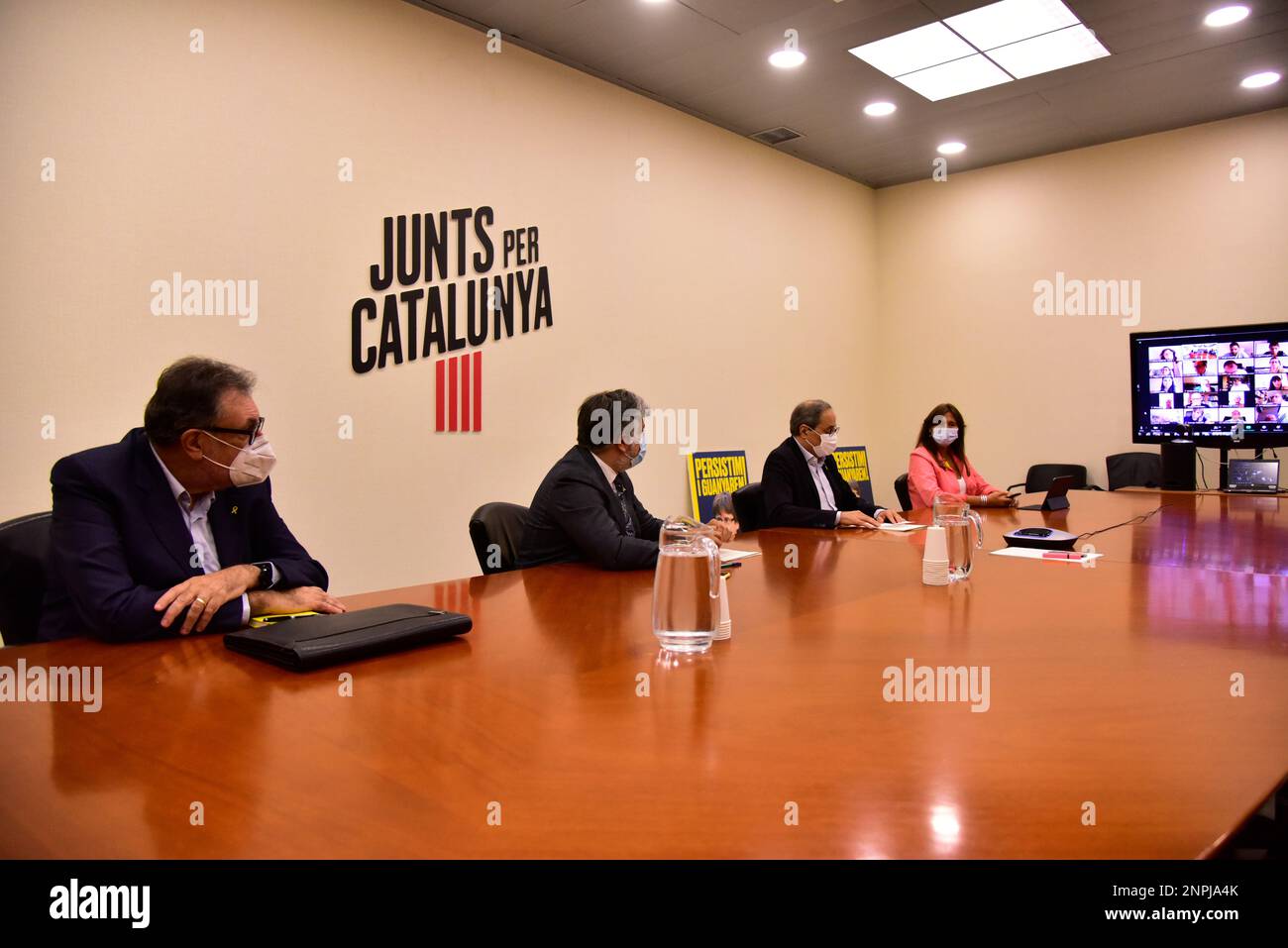 (L-R) Senator of Junts per Catalunya Josep Lluís Cleries; JxCat's ...
