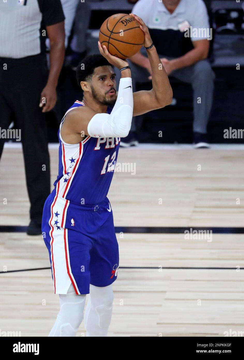 Philadelphia 76ers forward Tobias Harris (12) attempts to shoot against ...