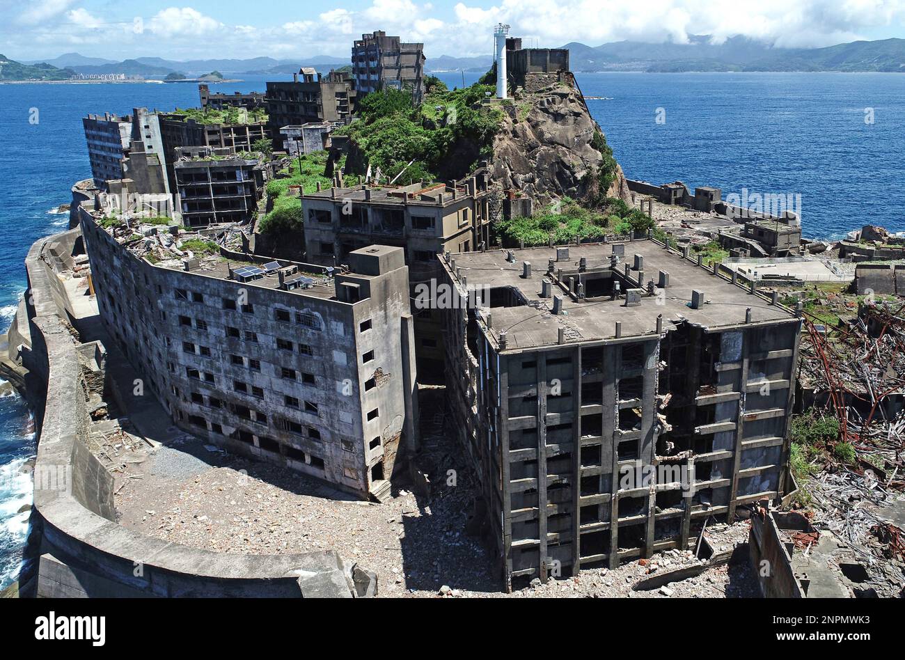 A drone photo shows Hashima Island (Gunkanjima / Battleship Island) in ...