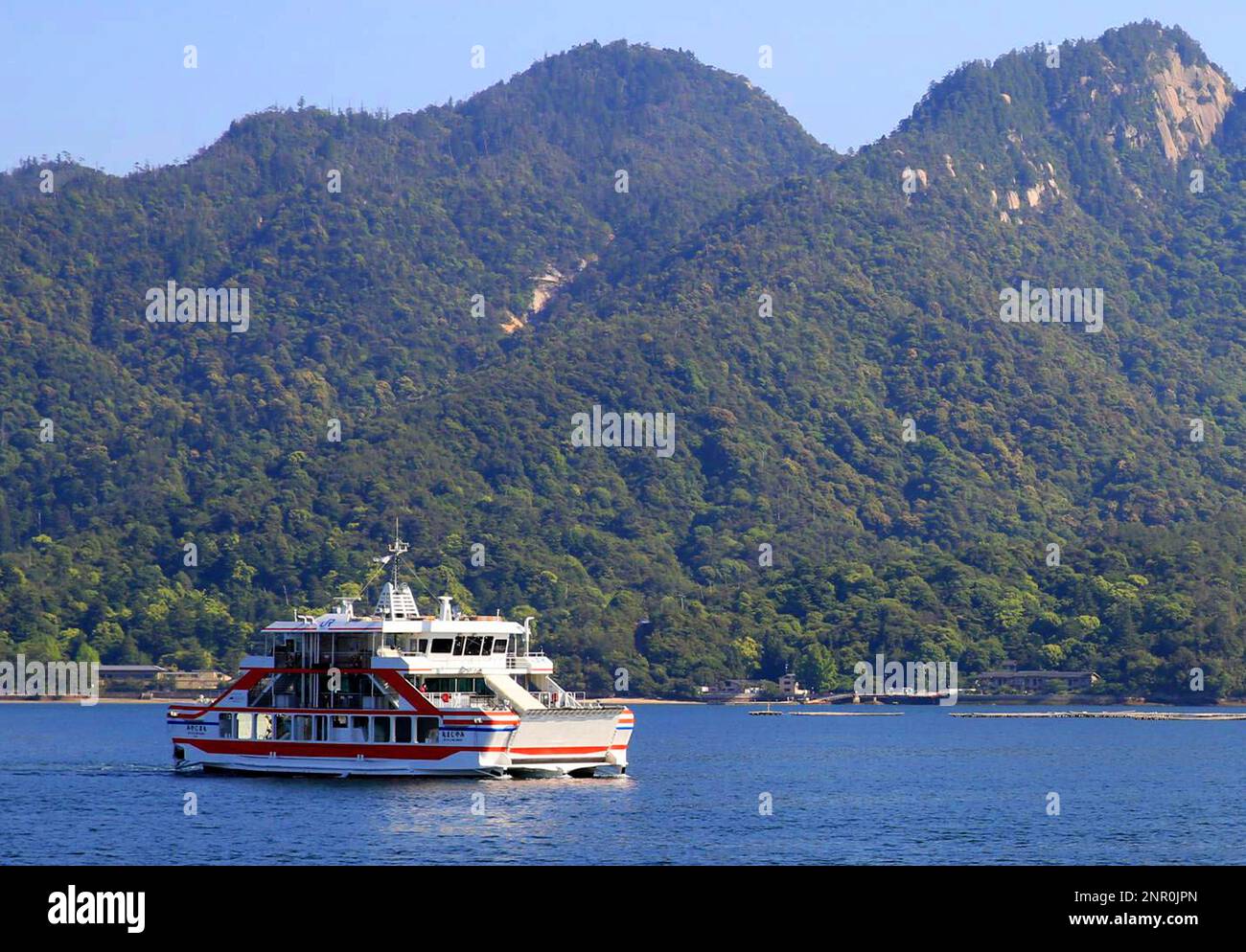 JR Miyajima Ferry crosses around Miyajima in Hatsukaichi City ...