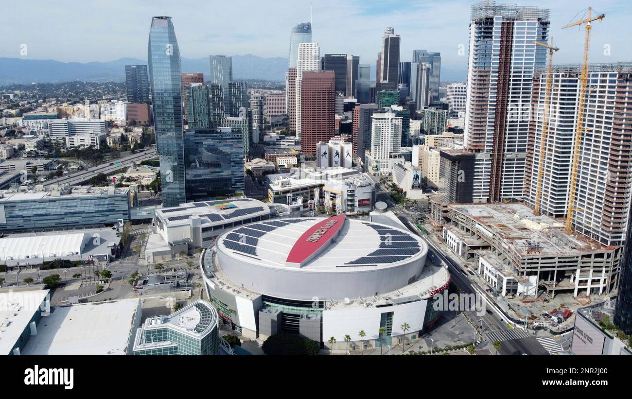 General overall aerial view of the Staples Center, Sunday, April 26 ...