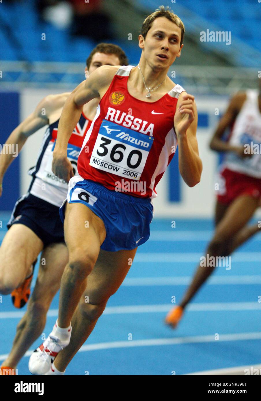 Yuriy Borzakovskiy of Russia wins first-round heat of the 800 meters in ...