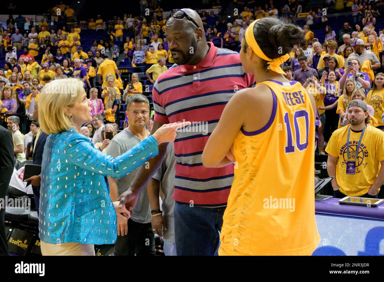 LSU head coach Kim Mulkey, left, and LSU forward Angel Reese, right ...