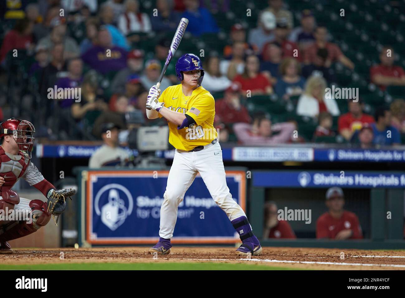 Alex Milazzo (20) of the LSU Tigers at bat against the Oklahoma Sooners ...