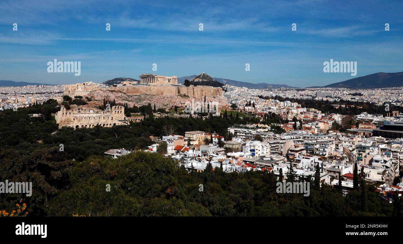 A photo shows the former temple Parthenon of the ancient Greek ...