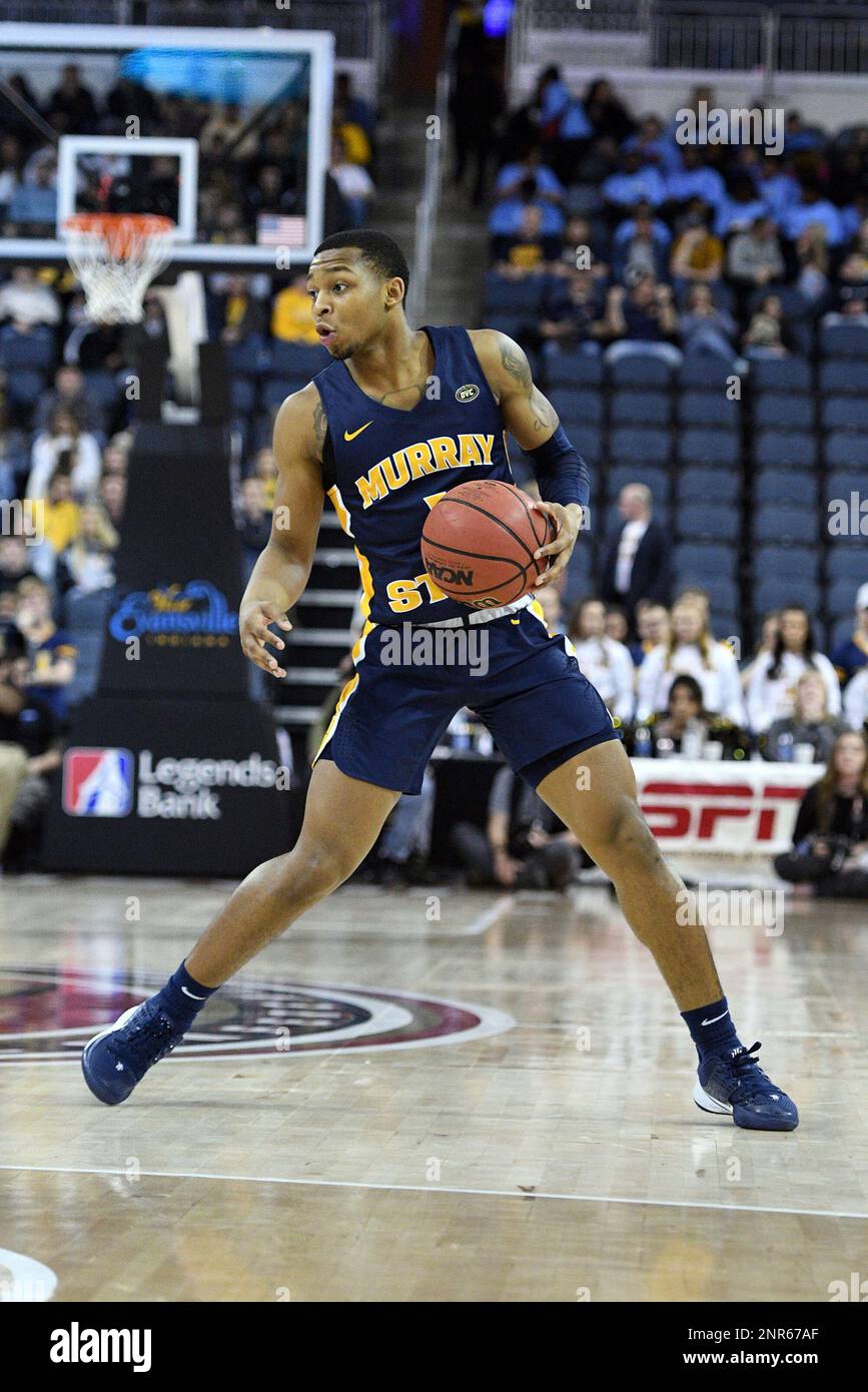 EVANSVILLE, IN - MARCH 07: Murray State Racers guard DaQuan Smith (1) dribbles the ball during ...