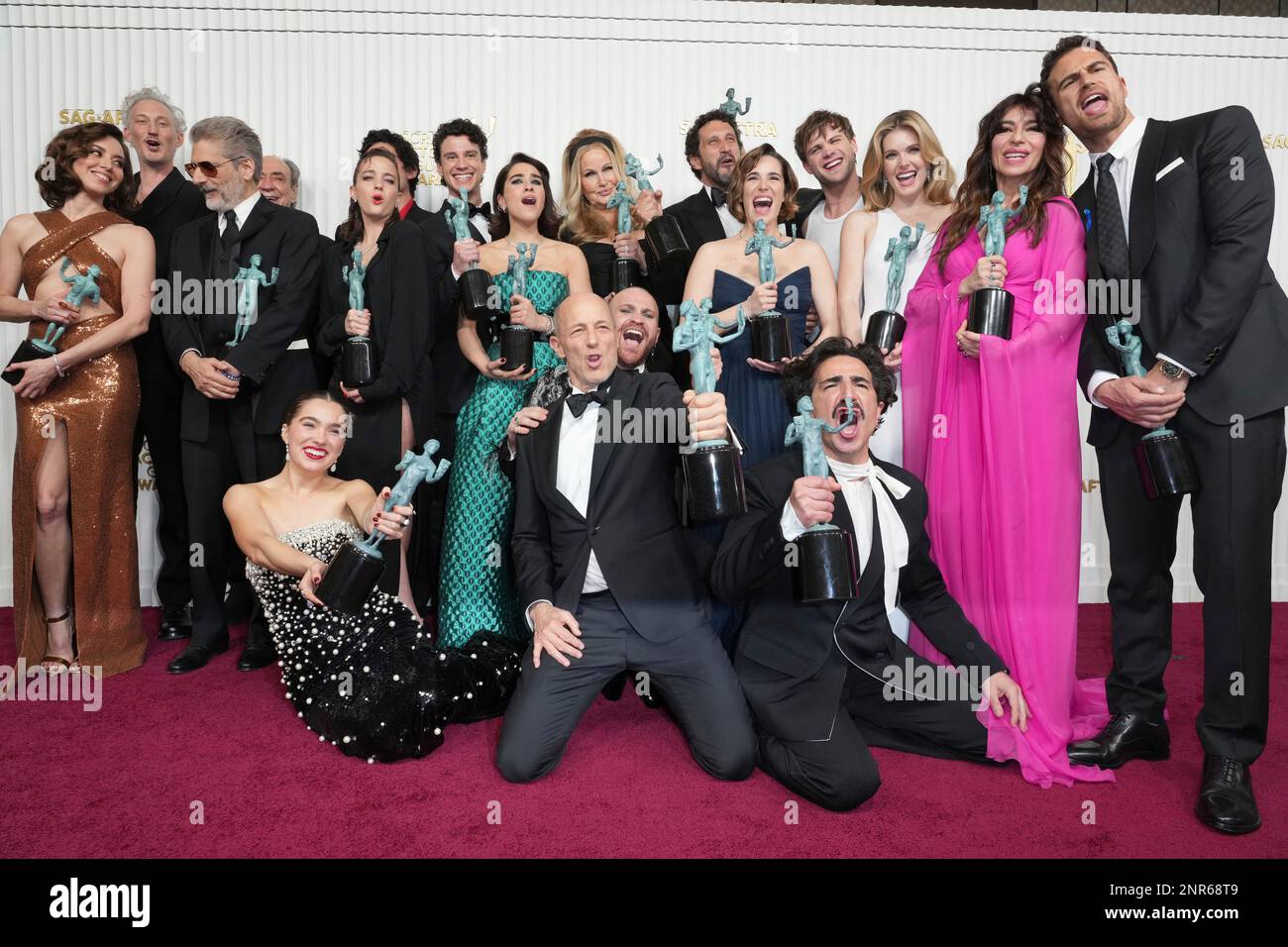 Aubrey Plaza, from back left, Bruno Gouery, Michael Imperioli, F ...
