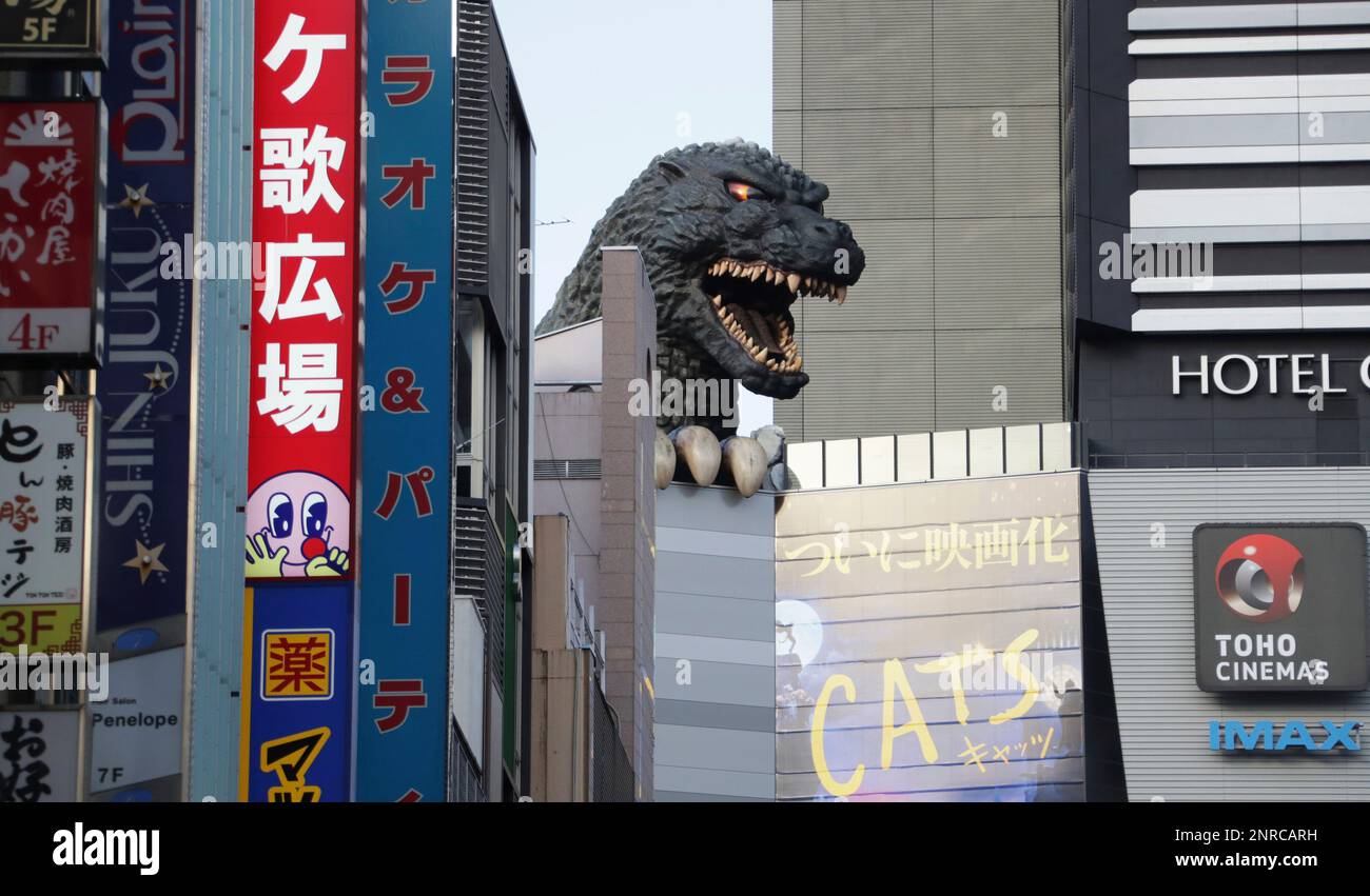 A life-sized Godzilla appears at Kabukichō in Shinjuku Ward, Tokyo on ...