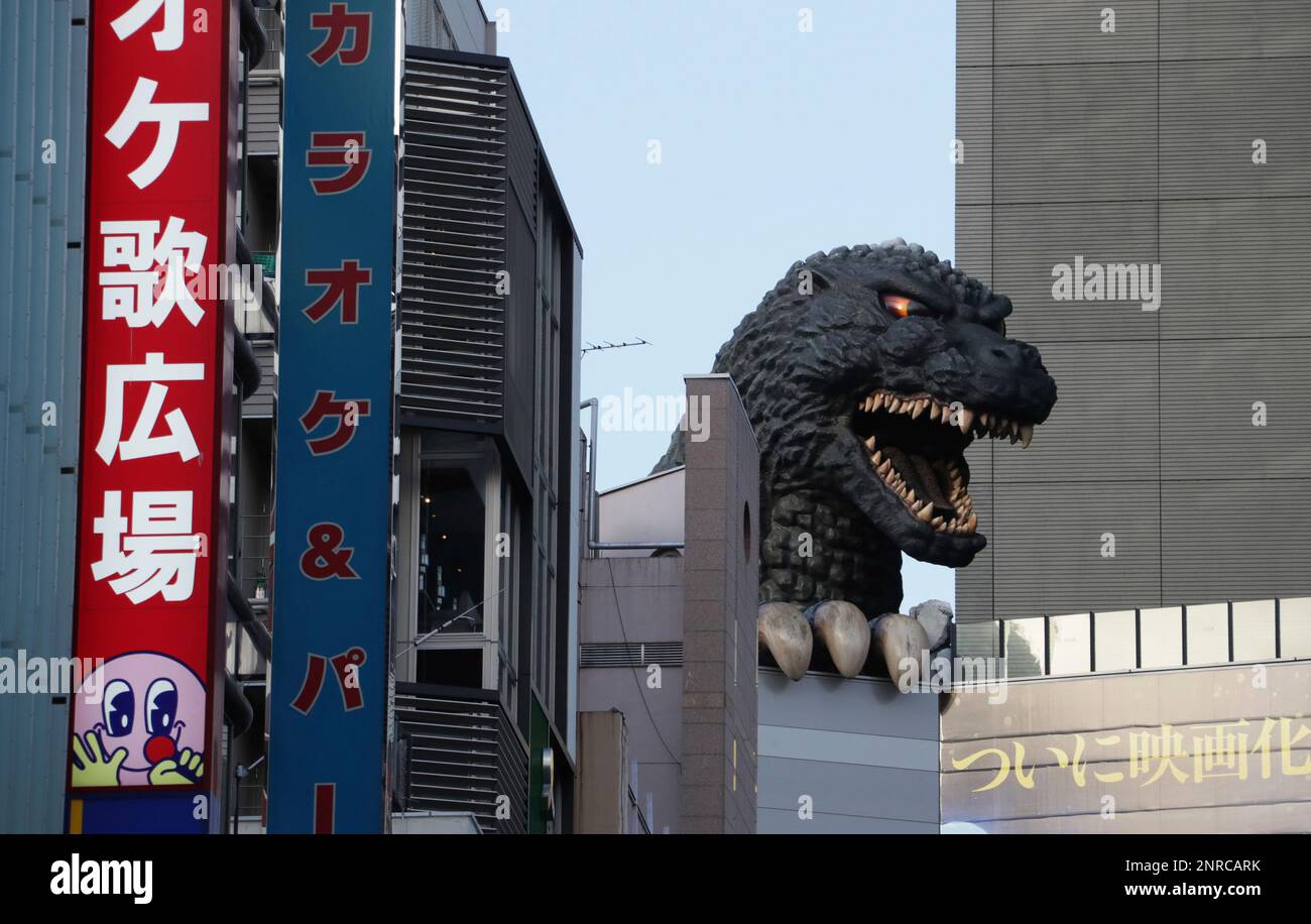 A life-sized Godzilla appears at Kabukichō in Shinjuku Ward, Tokyo on ...