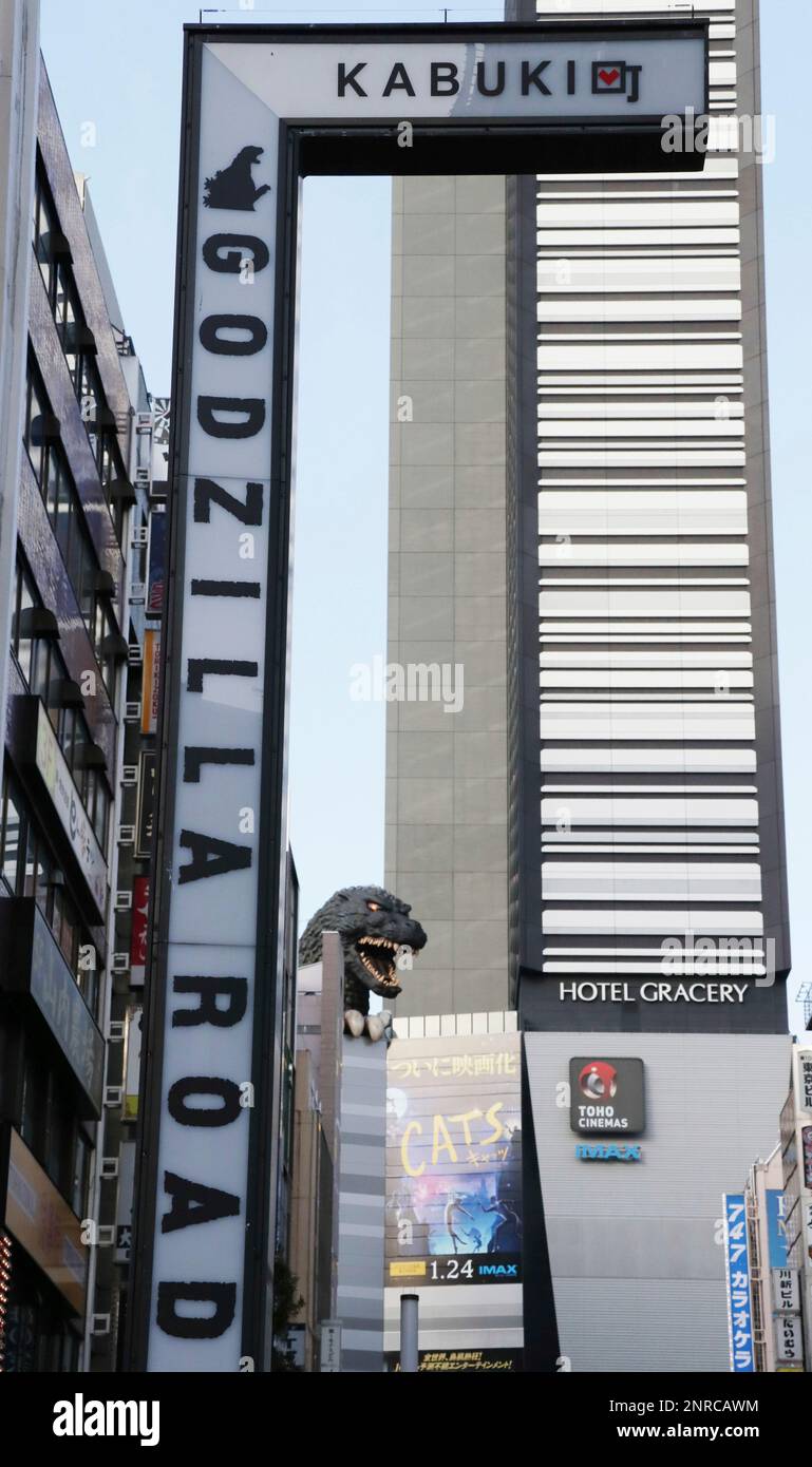 A life-sized Godzilla appears at Kabukichō in Shinjuku Ward, Tokyo on ...