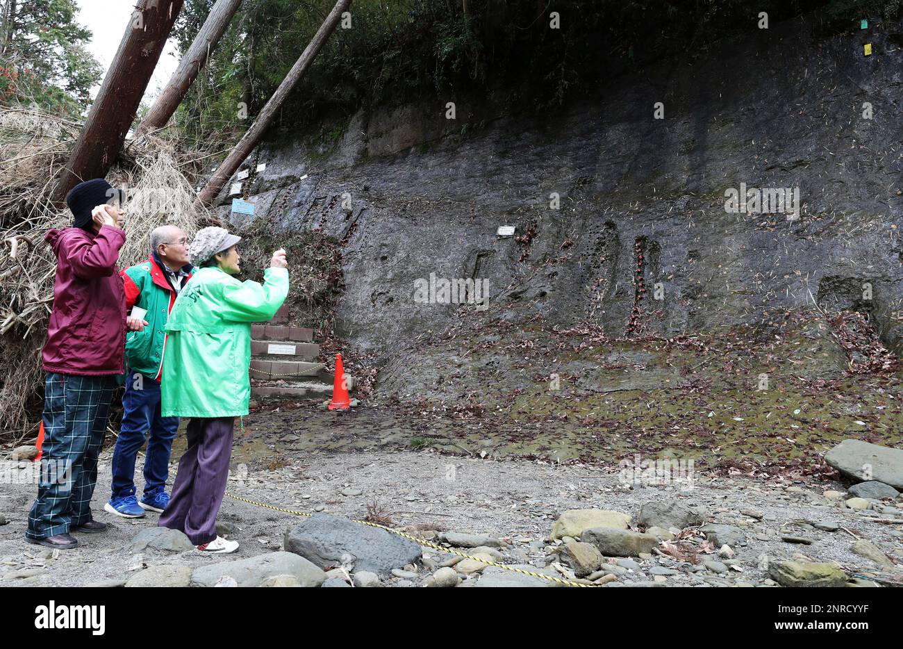 A photo shows Chiba section, geologic formation about 770,000 years ago ...