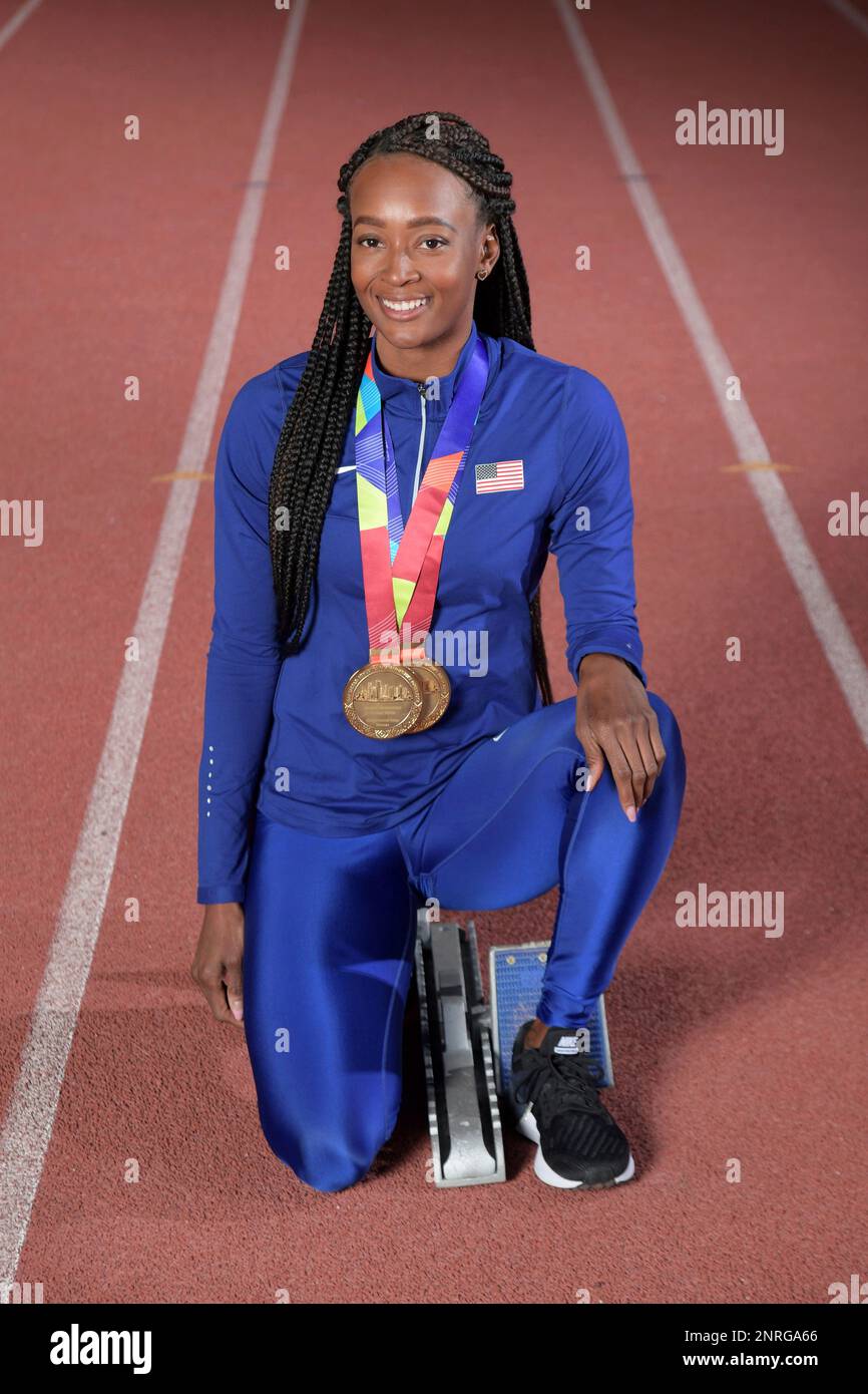 Dalilah Muhammad (USA) poses with 2019 IAAF World Athletics ...