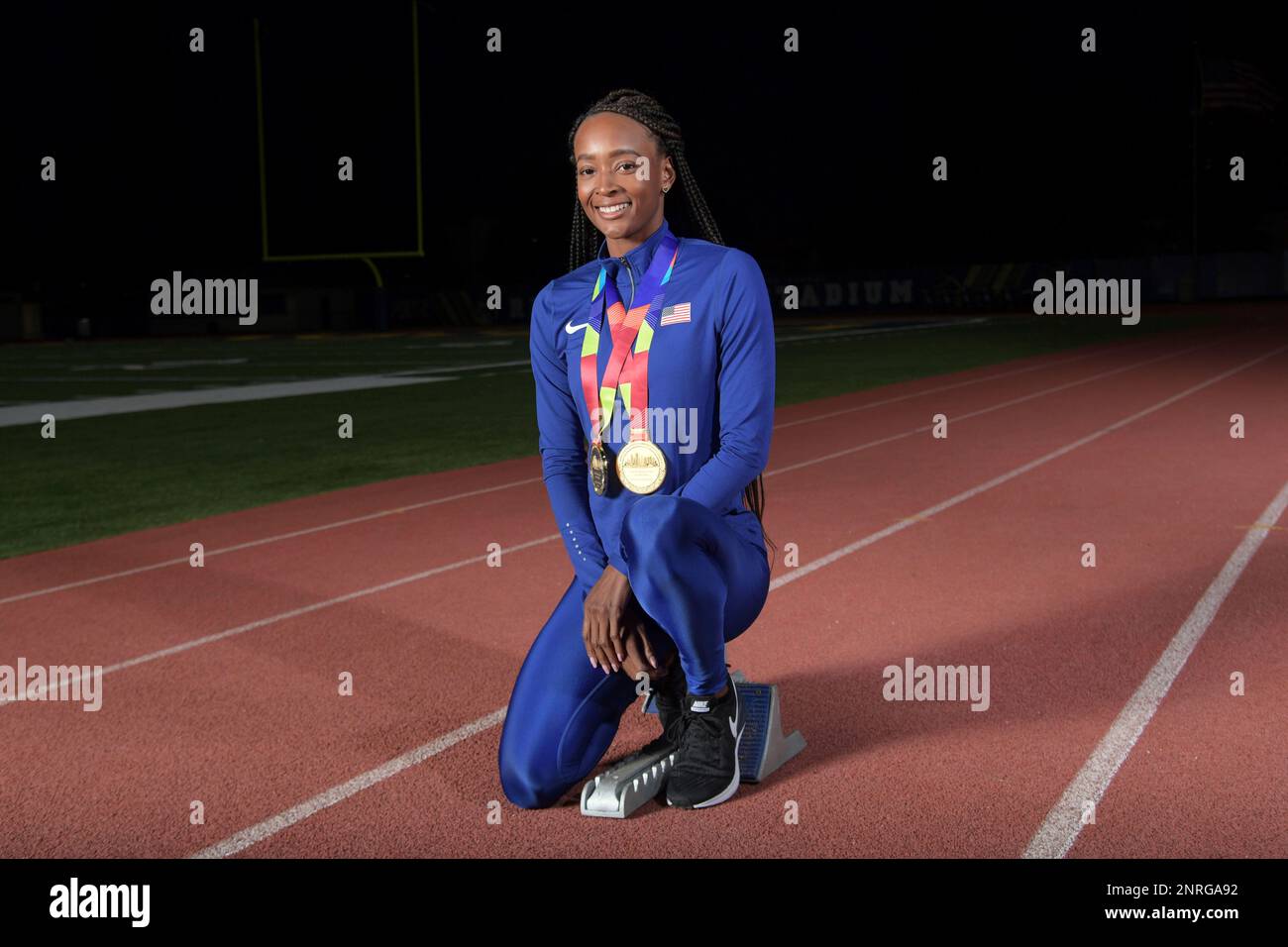 Dalilah Muhammad (USA) poses with 2019 IAAF World Athletics ...