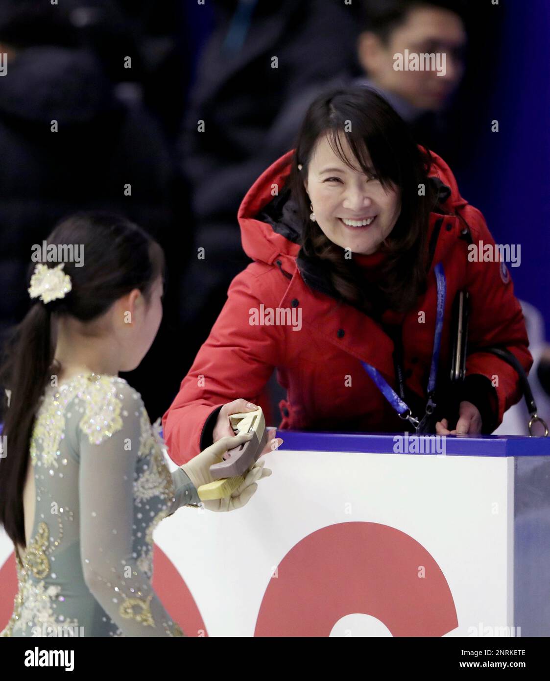Japanese figure skating coach Mie Hamada attends the official practices ...