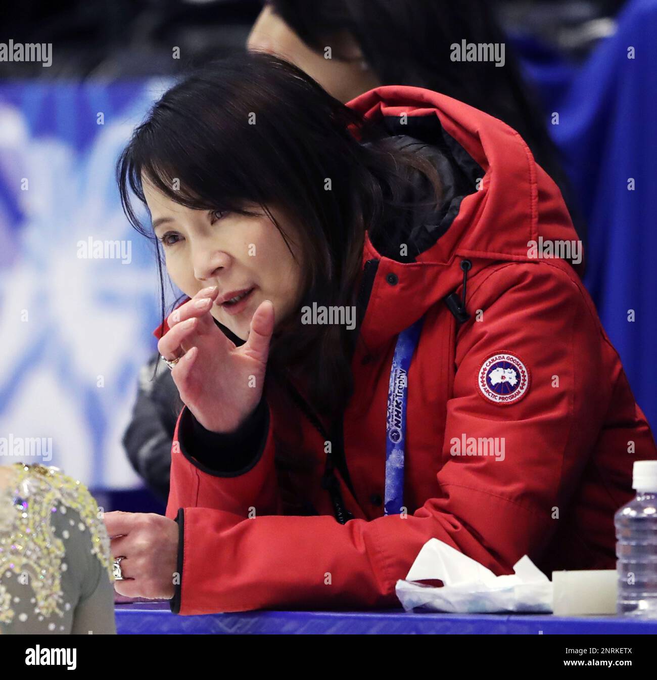 Japanese figure skating coach Mie Hamada attends the official practices ...