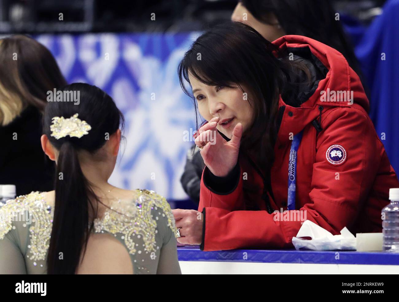 Japanese figure skating coach Mie Hamada attends the official practices ...