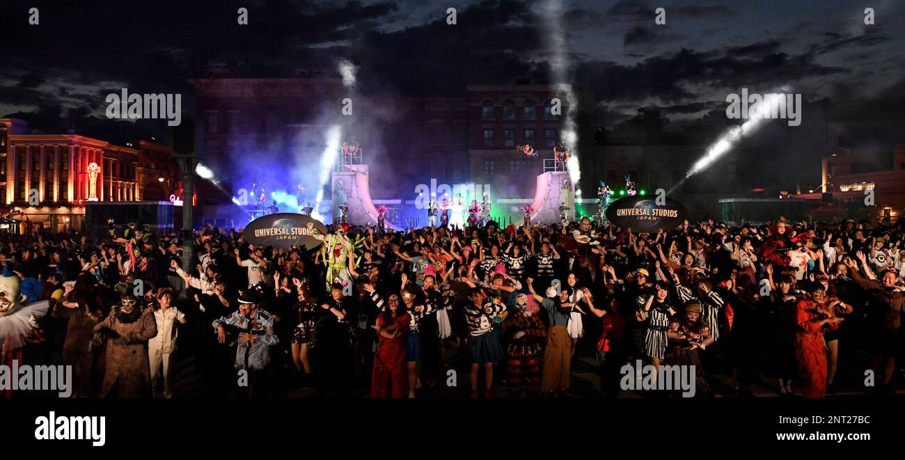 Visitors dance with zombies and monsters during the Halloween Horror ...