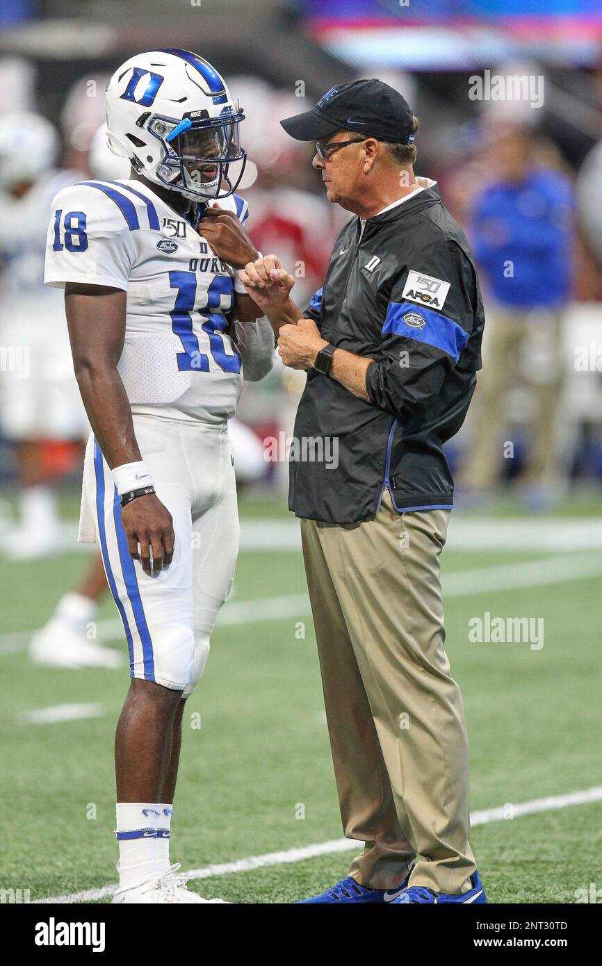 August 31, 2019: Duke head coach David Cutcliffe speaks with Quentin ...