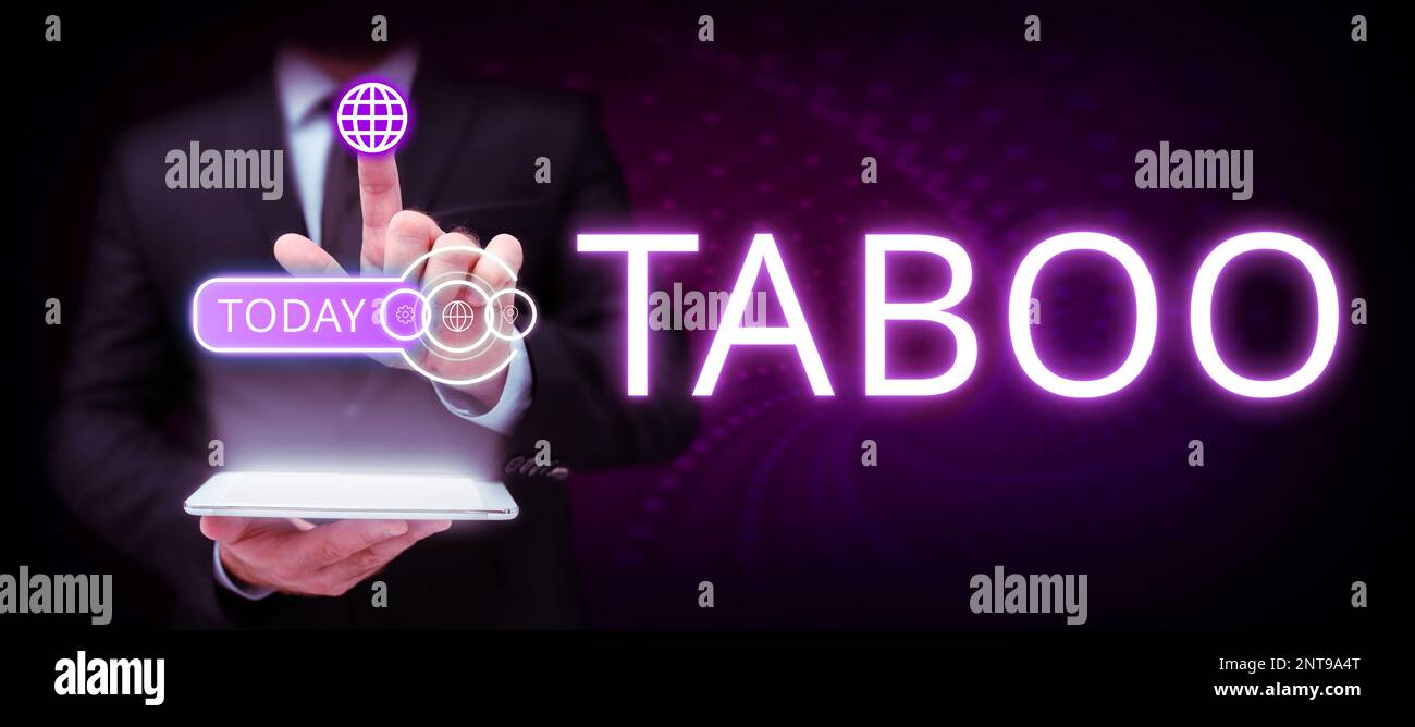 Tabu mit begrifflicher Beschriftung. Ein Wort, das auf einem sozialen ...