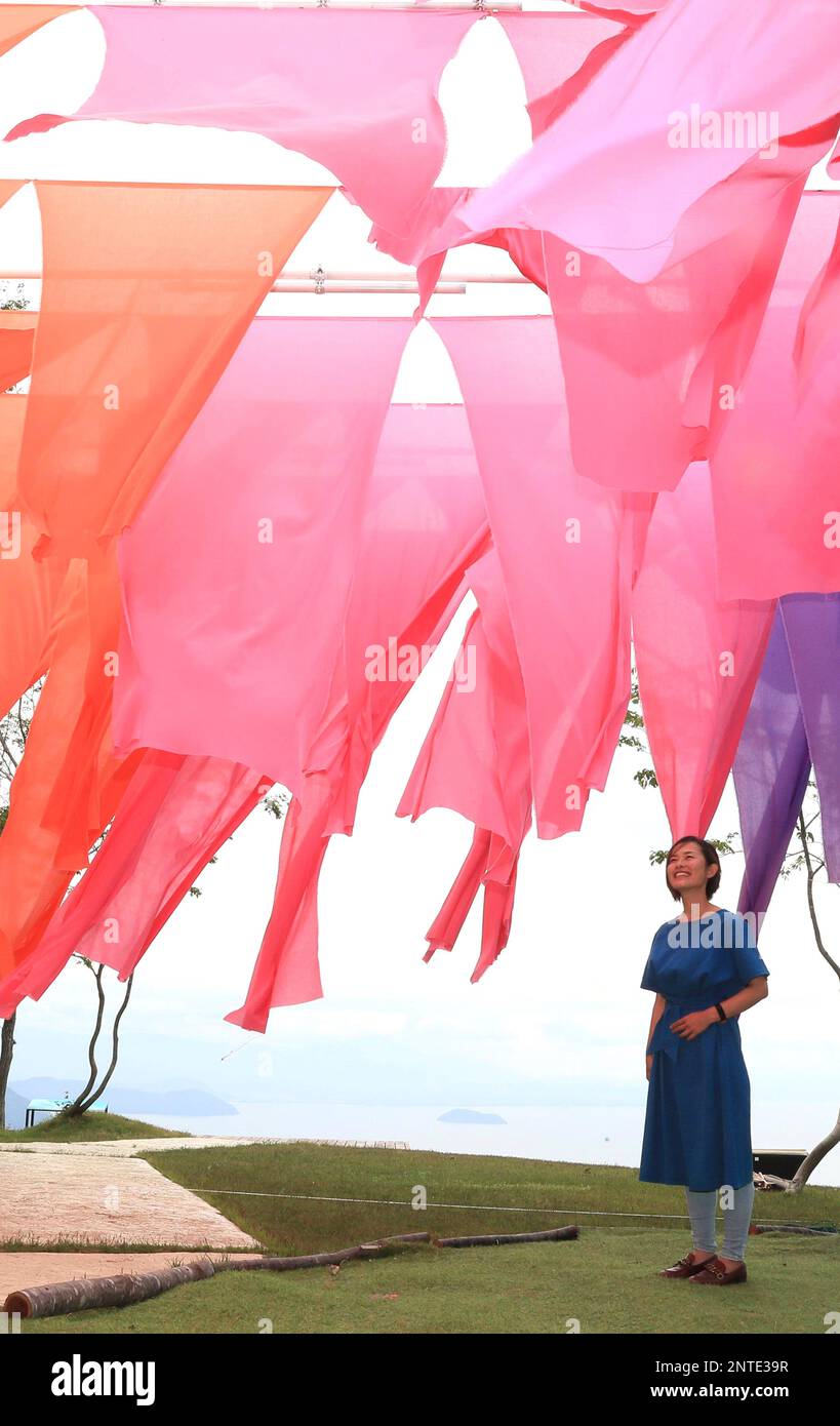 Japanese traditional cloth, Takashima chijimi are hung at the top of Mt ...