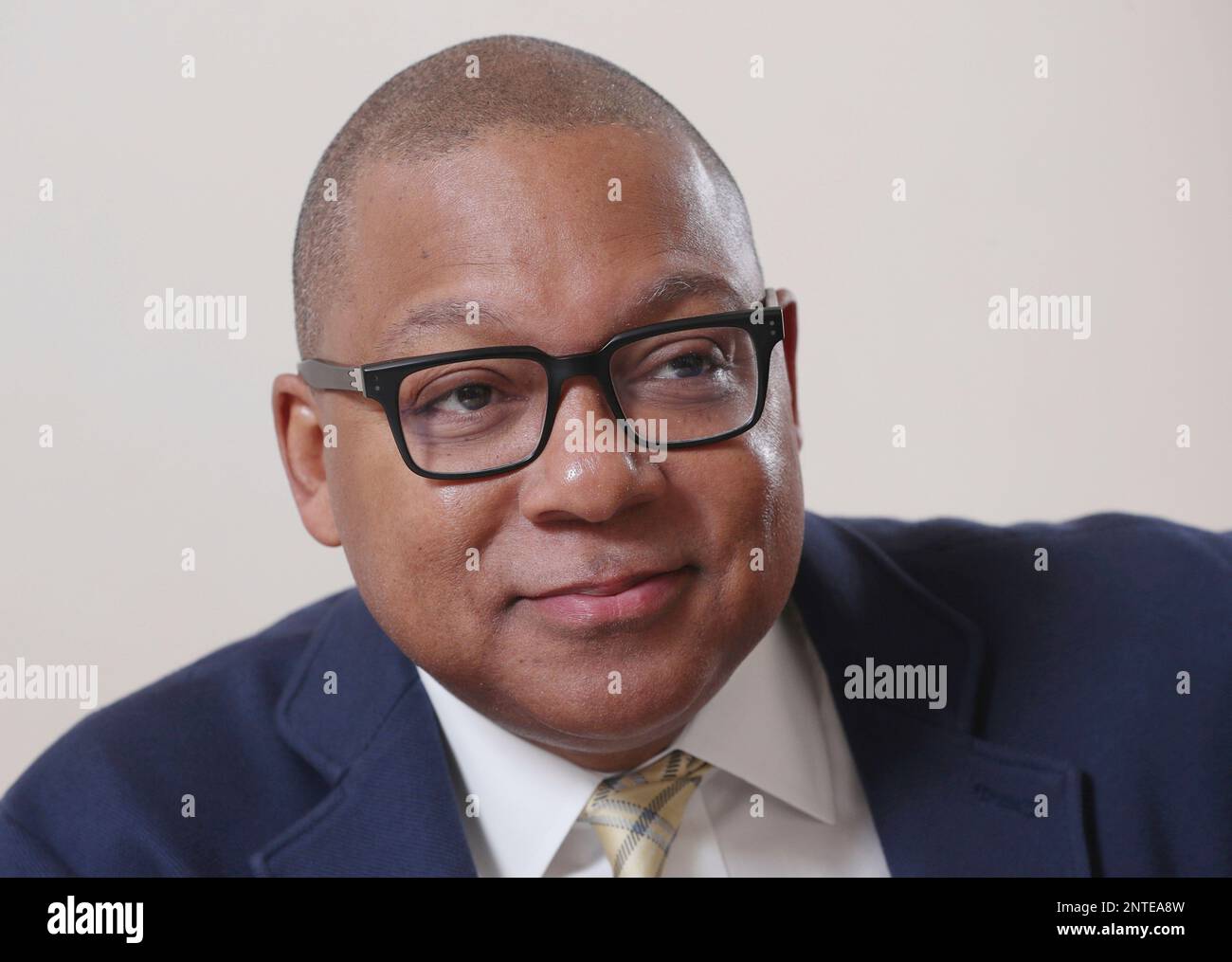 Wynton Marsalis, an American trumpeter speaks during an interview in Minato Ward, Tokyo on May ...
