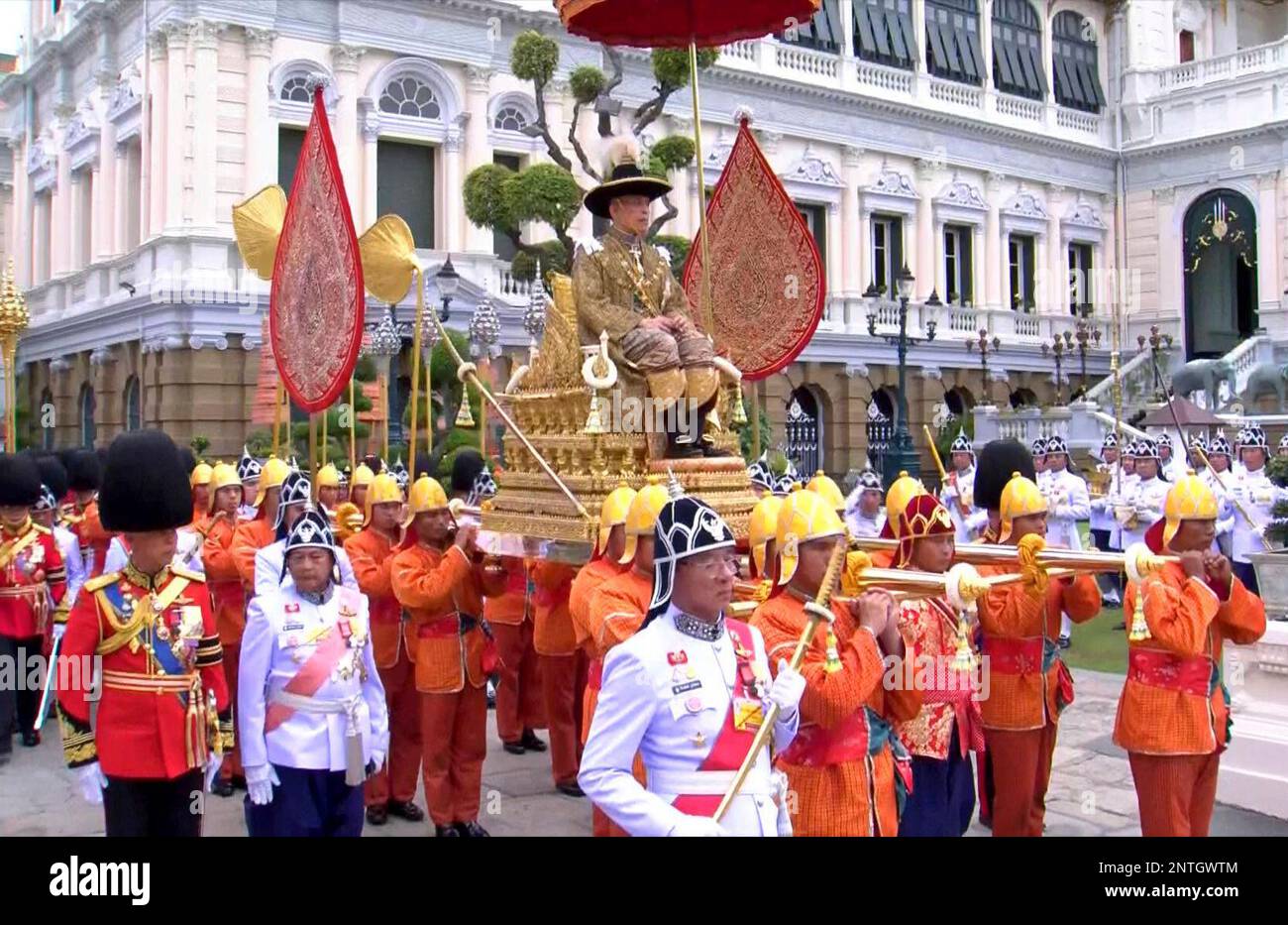 In this image made from the video, Thailand’s King Maha Vajiralongkorn ...